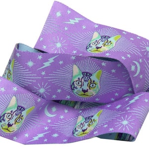 Jacquard Ribbon Trim ~ Cheshire Cat on Purple ~ Tula Pink Curiouser ...