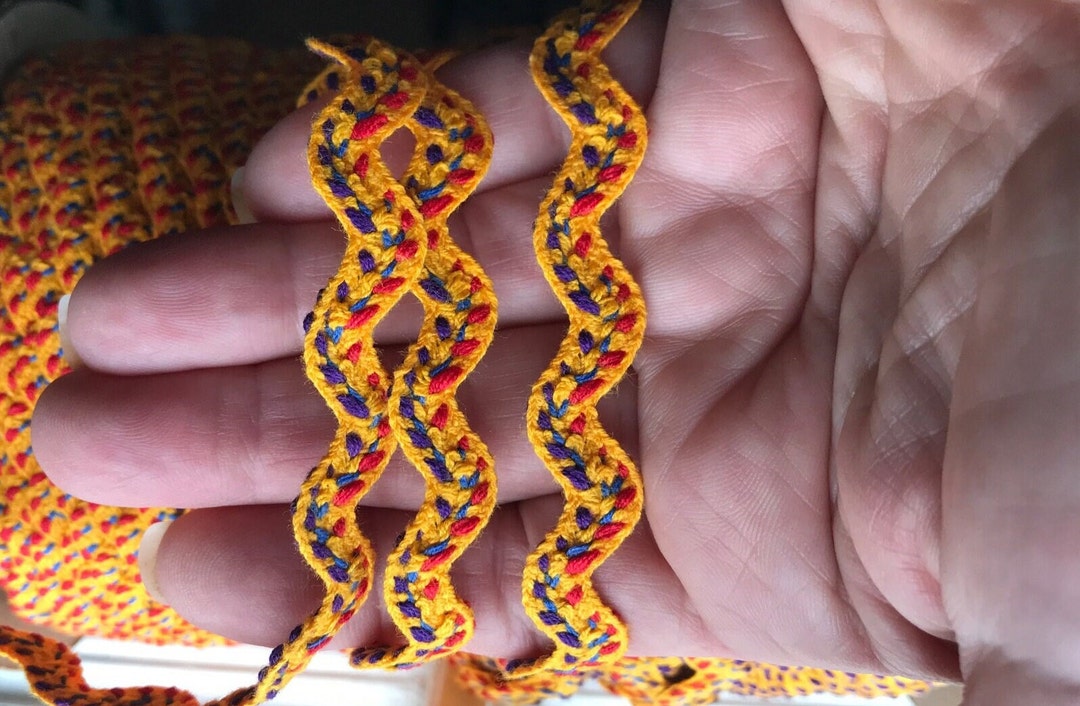 5/8" Embroidered Ric Rac Orange Yellow W Red/navy ~ Doll Trim ~ Sewing ...