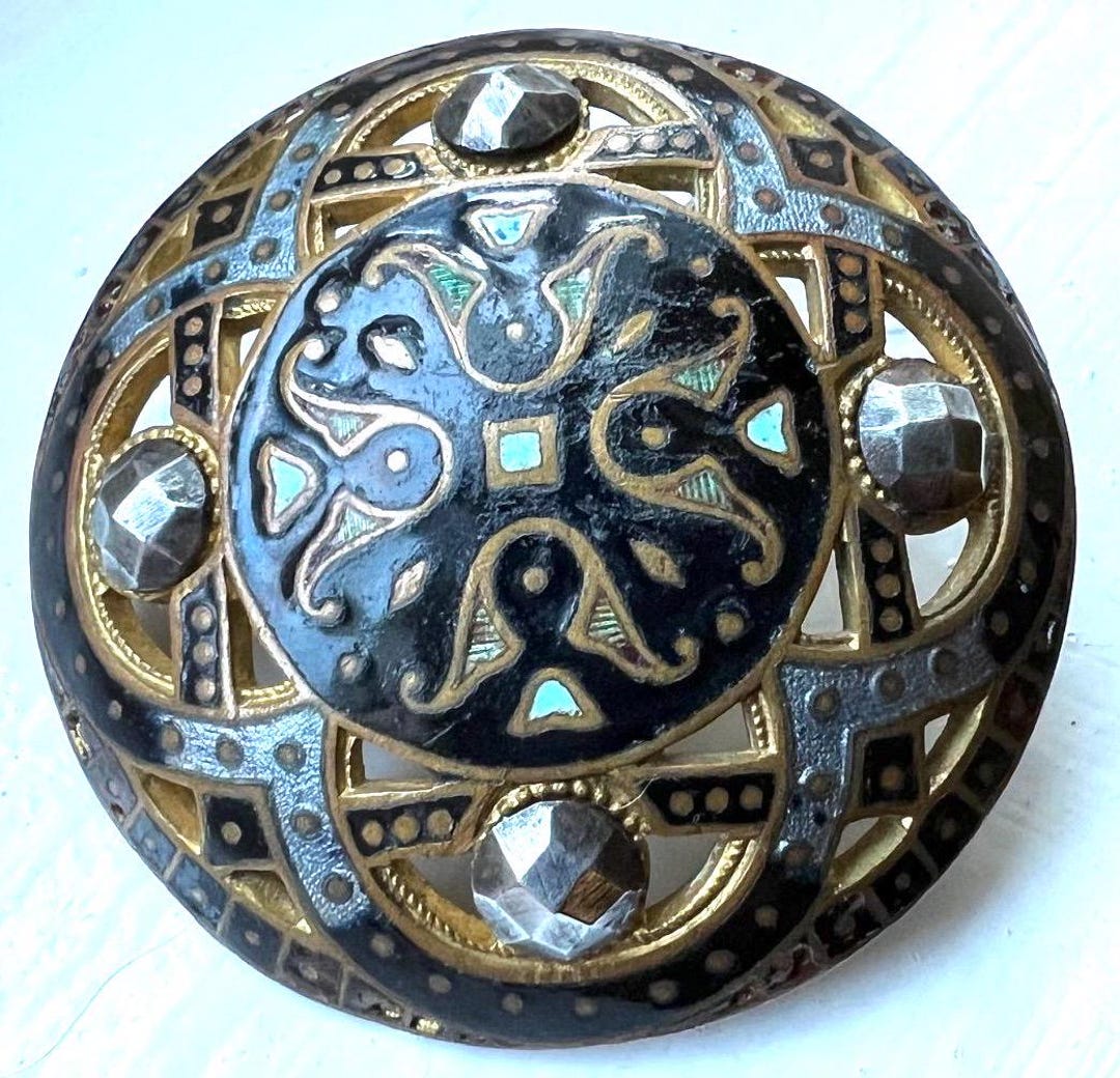 34mm Large Antique Cut Out Enamel Button W/cut Steels~slightly Domed ...
