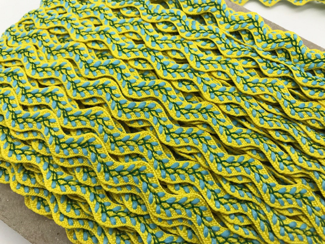 5/8 Embroidered Ric Rac Yellow W Blue/green Doll Trim Sewing Craft Trim ...