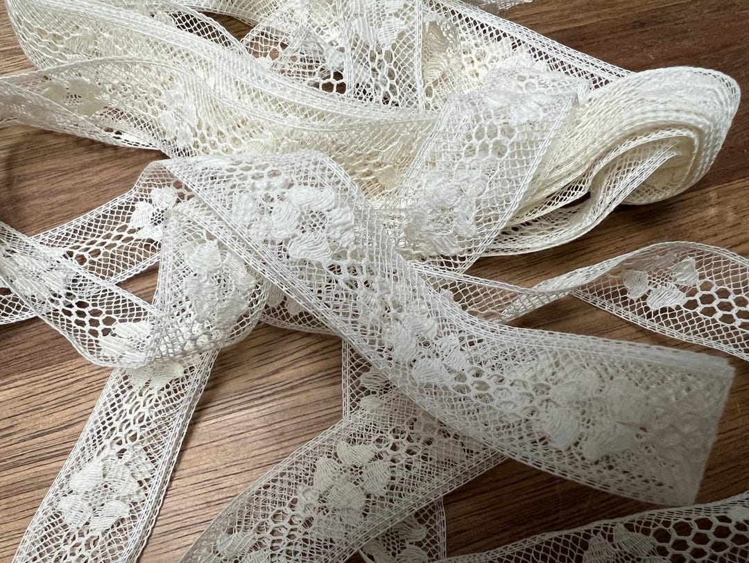 4 Yards Pretty Antique Vintage Cotton Lace Border Trim W/dainty ...