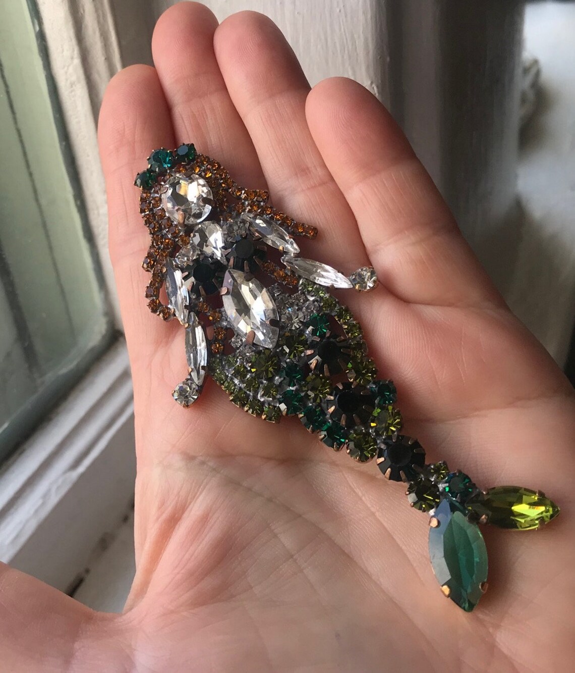 XXL Czech Rhinestone Mermaid Goddess Brooch Pin Crystal Glass | Etsy