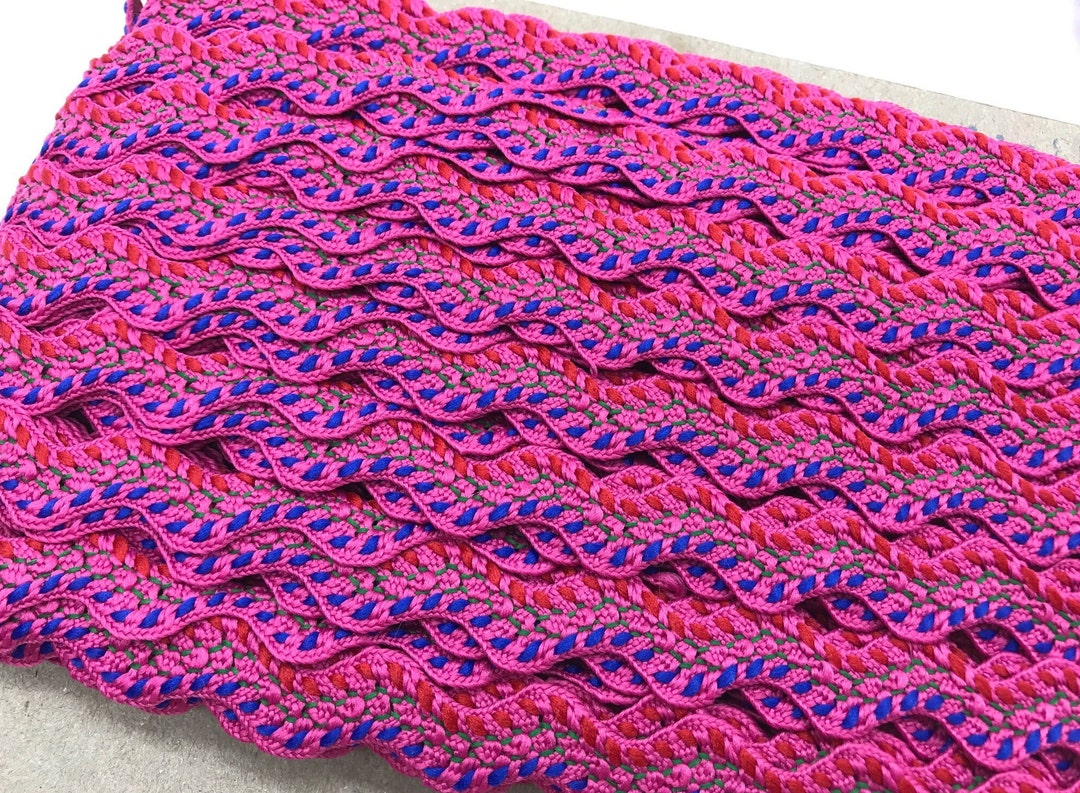 5/8 Embroidered Fuchsia Ric Rac W Royal/green Doll Trim Sewing Craft ...