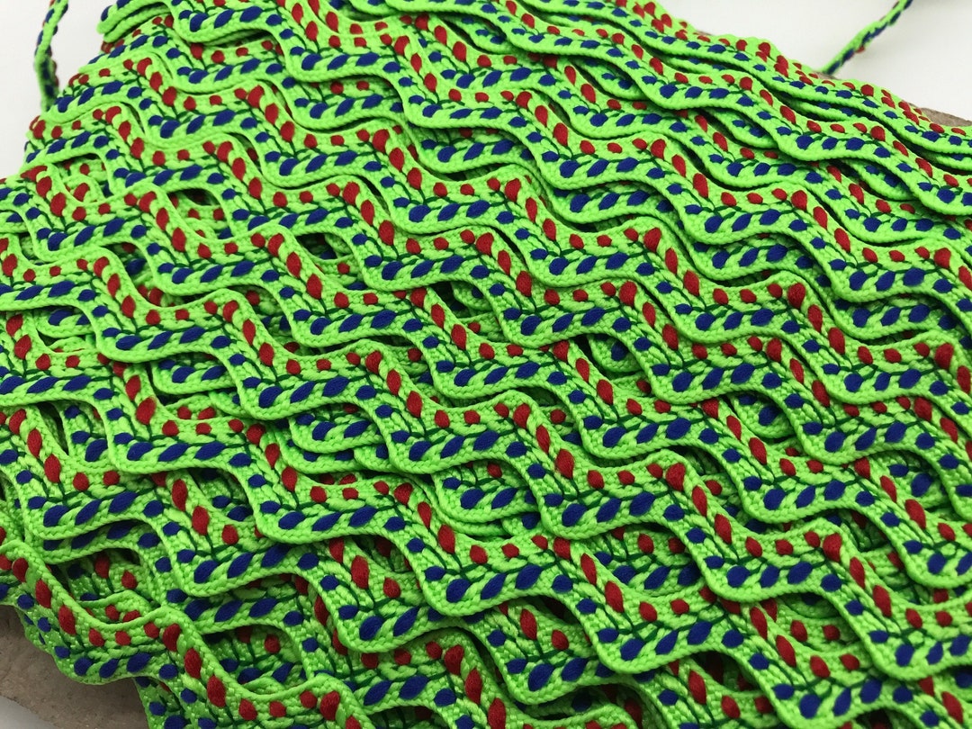 5/8" Embroidered Lime Ric Rac W Red/royal/green ~ Doll Trim ~ Sewing ...