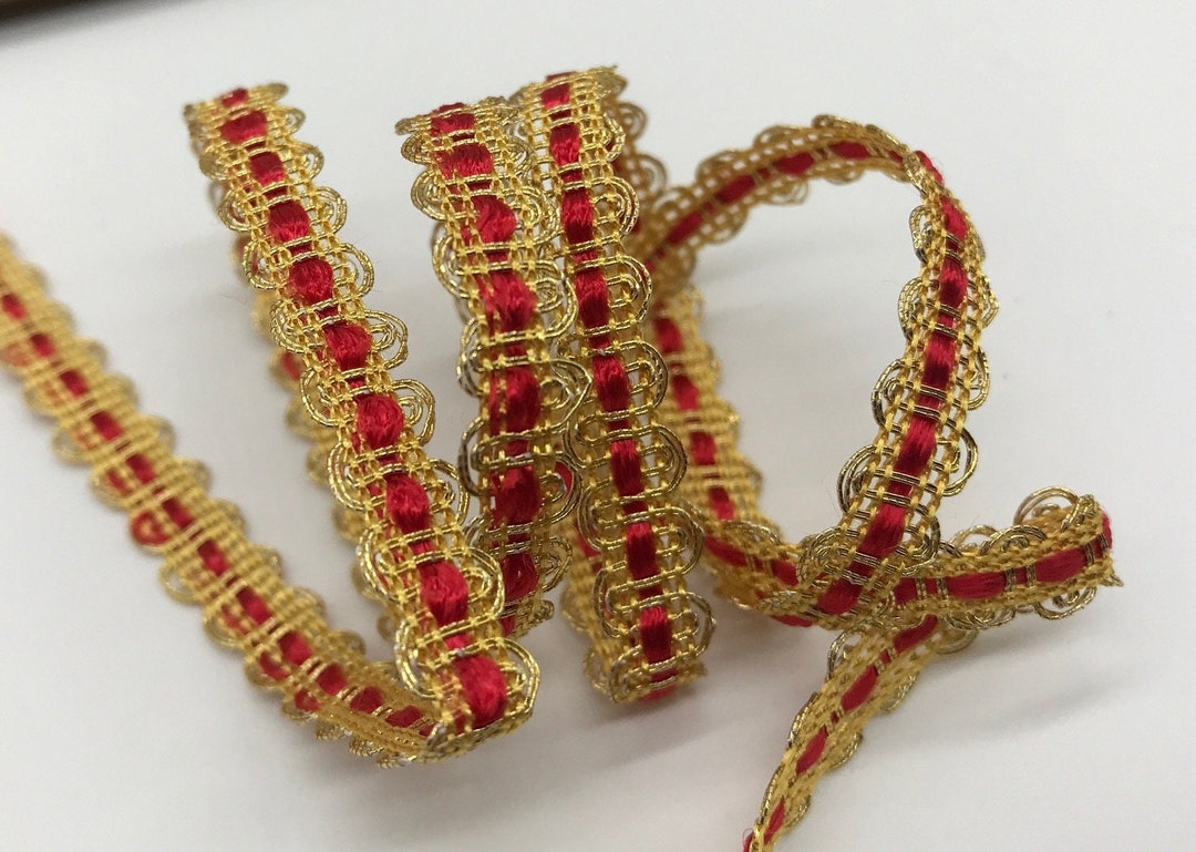 Red and Metallic Gold Scallop Braid ~ Fancy Embellishment Trim ~ 3/16 ...
