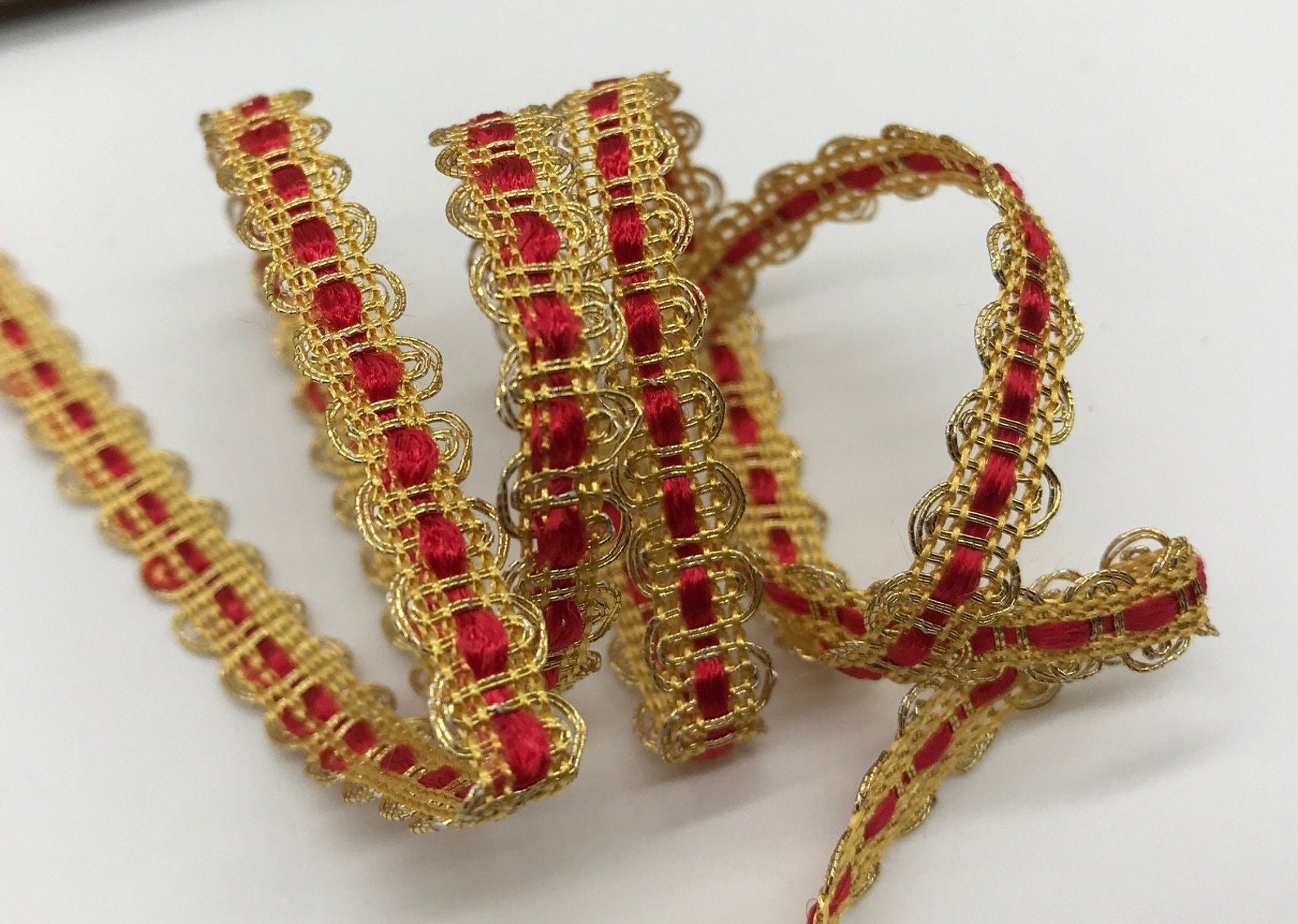 Red and Metallic Gold Scallop Braid Fancy Embellishment Trim - Etsy