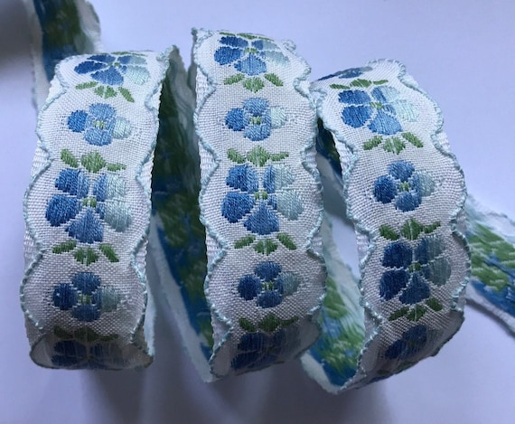 Vintage Cotton Jacquard Ribbon Trim Tapeblue-mosscopenlt. - Etsy