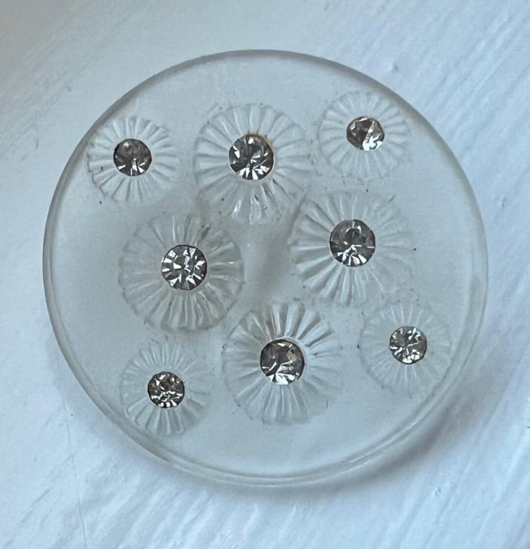Vintage Clear Frosted Pressed Glass Button W/tiny Rhinestones1-1/16 - Etsy