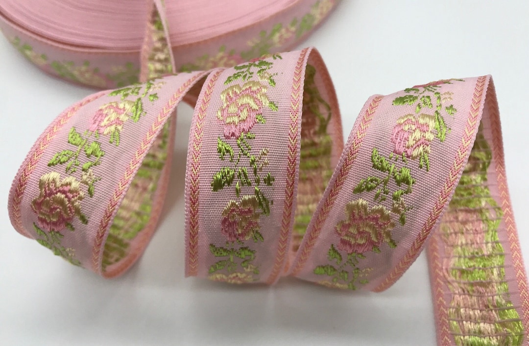 Pretty Spring PINK Roses Jacquard Ribbon Trim Costume Sewing Trim~ PINK ...