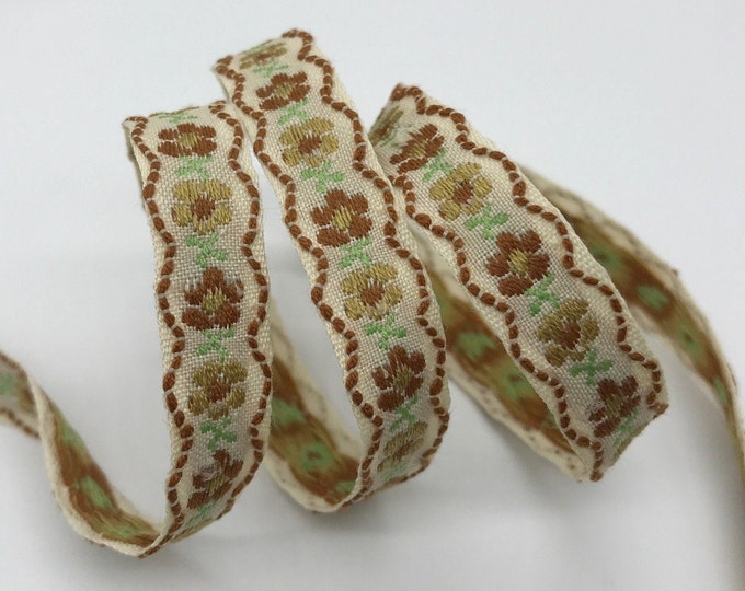 Sweet Vintage Floral Jacquard Trim Ribbon Beige Chestnut Brown FLOWERS ...