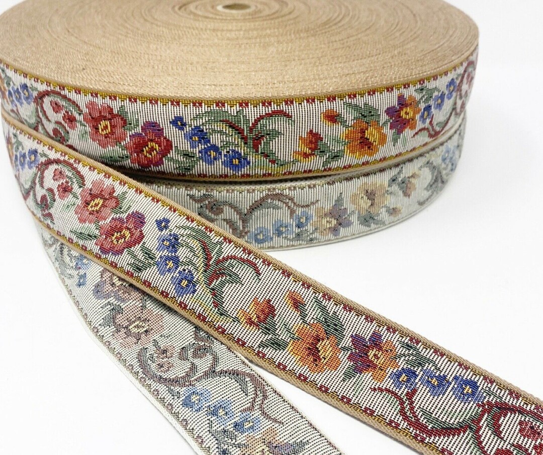 VINTAGE Cotton Jacquard Tapestry Ribbon Trim Woven Jacquard Ribbon~2 ...