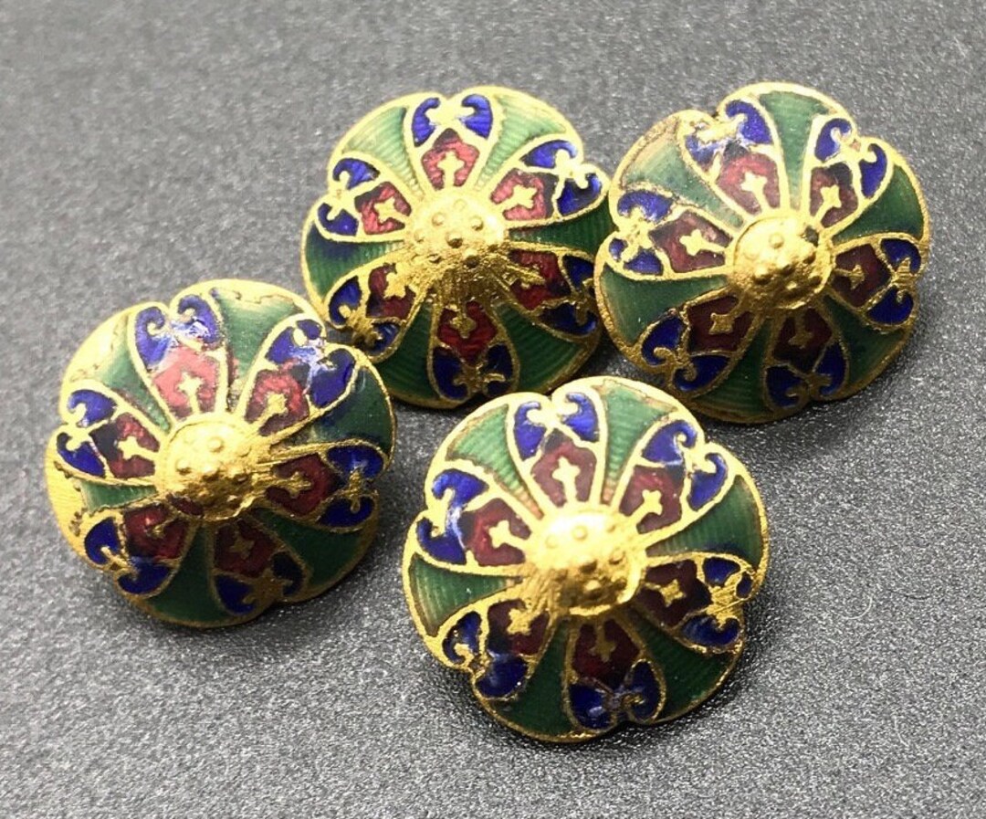 Set of Four Antique Enamel Buttons, Regal Cross Pattern, Art Nouveau ...