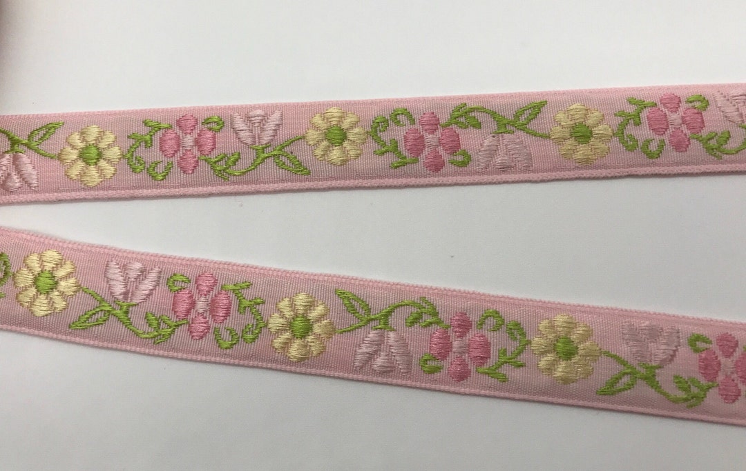 Pretty PINK Floral Jacquard Ribbon Trim Costume Sewing Trims ~ Pink ...