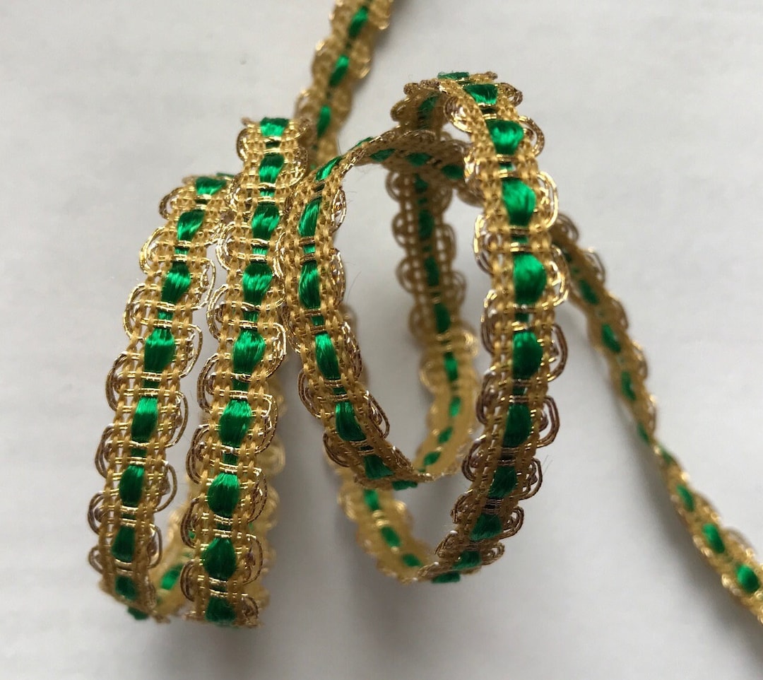 Metallic Gold Scallop Braid Ribbon W/ Kelly Green Accent ~ Fancy ...
