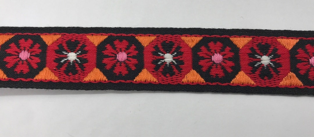 VINTAGE Flowers Hexagon Jacquard Ribbon Trimorange Red Black 15/16 - Etsy