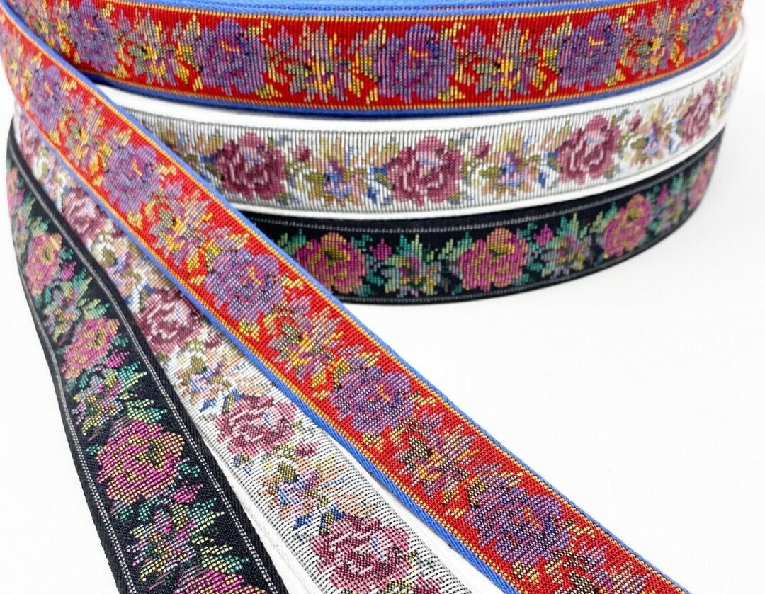 VINTAGE Cotton Jacquard Tapestry Ribbon Trim Woven Jacquard Ribbon~3 ...