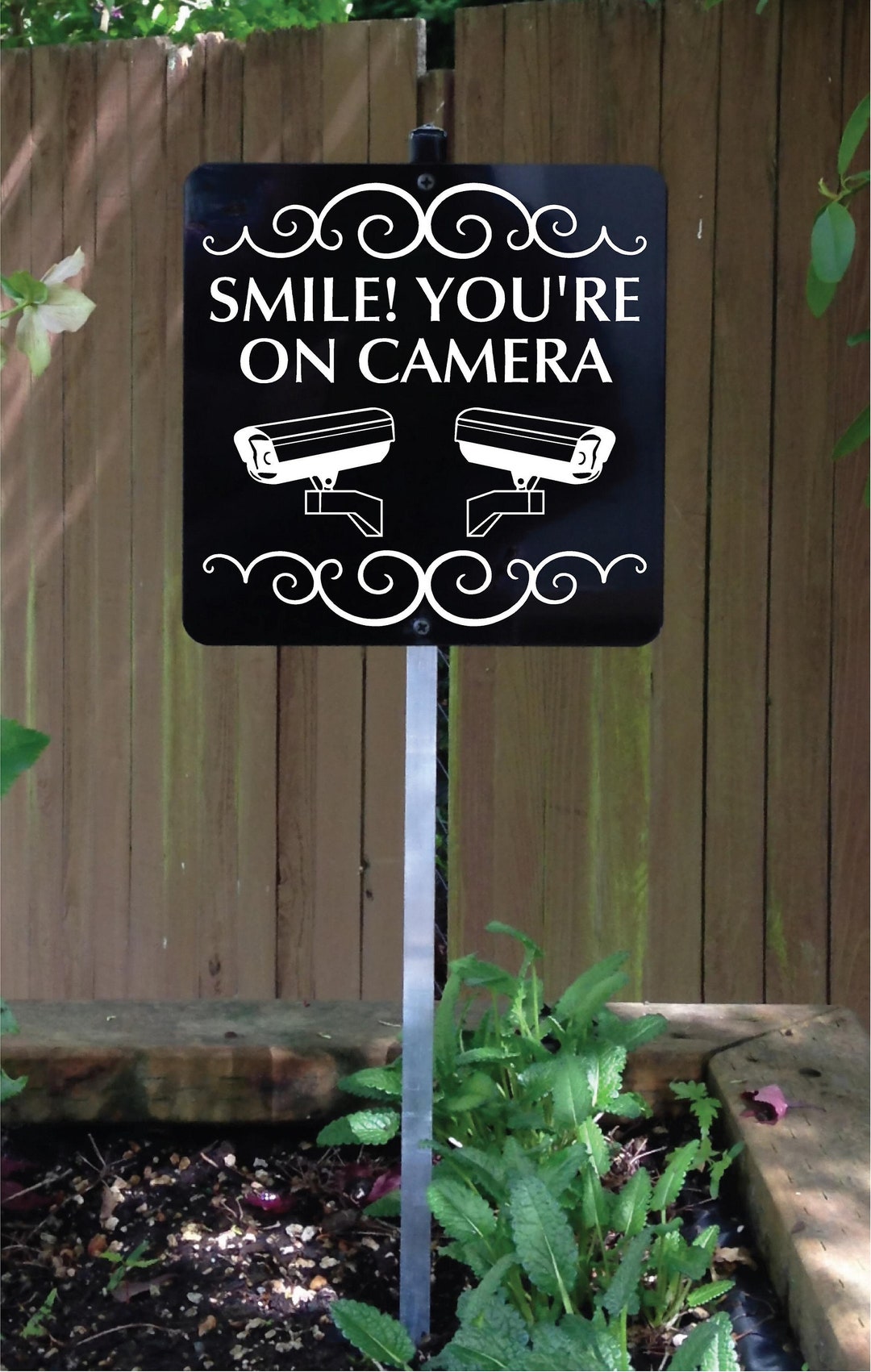 Smile! You're on Camera Metal Sign Attached to Sturdy Yard Stake. Free ...