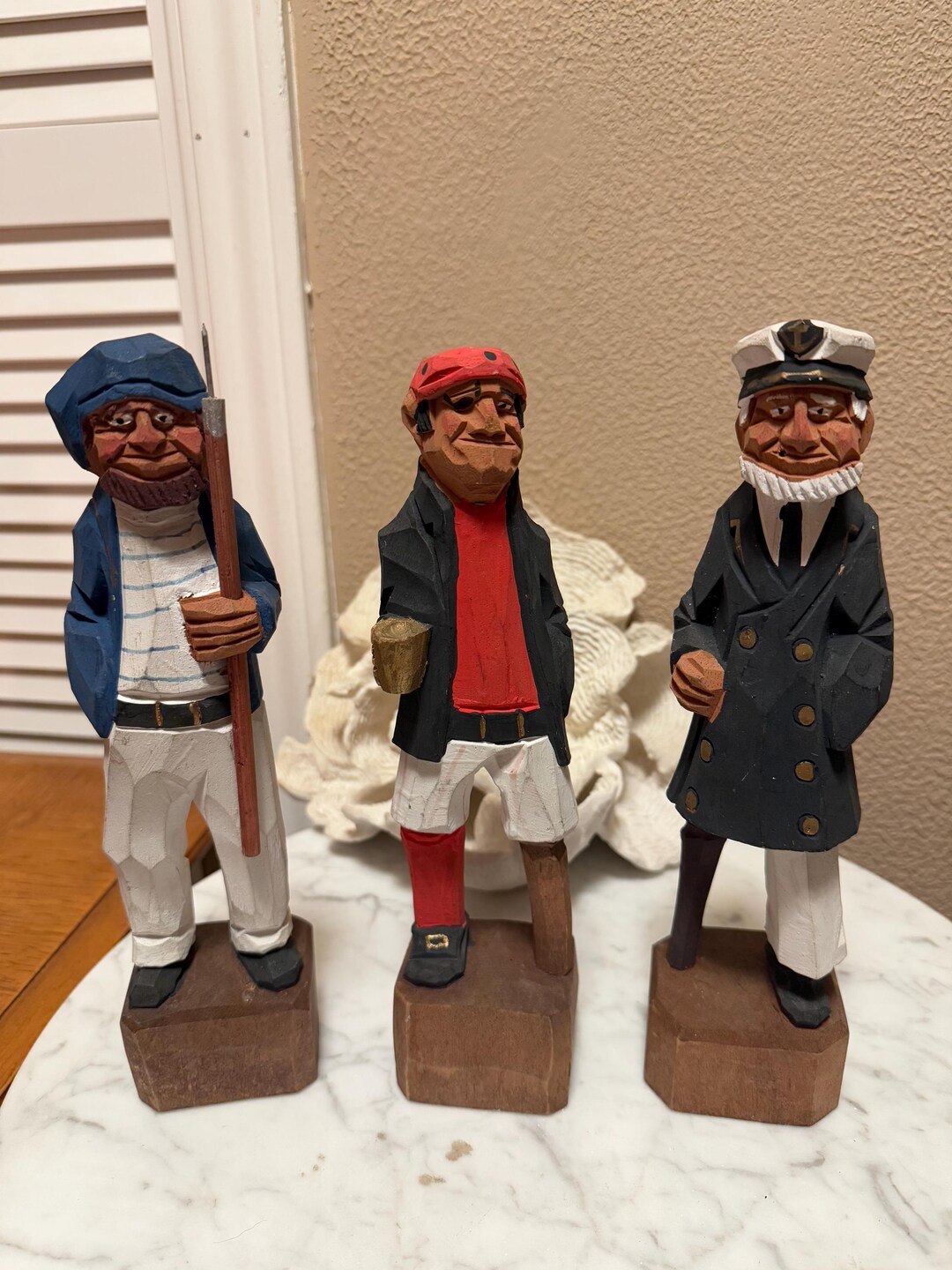 Primitive VTG Lot of Three 10" Old Salt Figurines Hand Carved * Wooden ...
