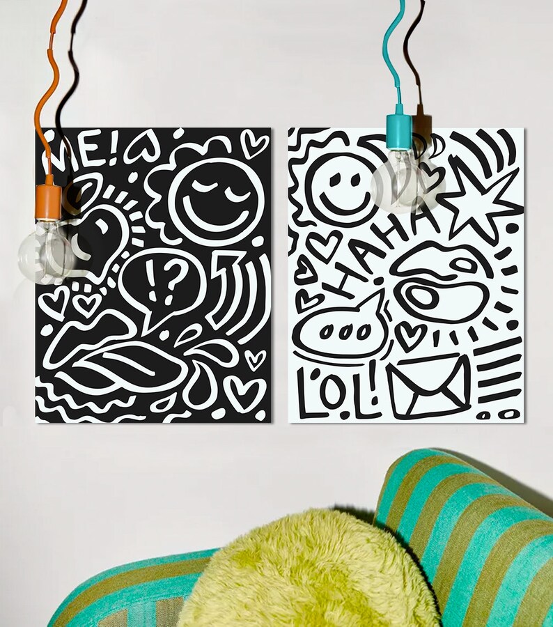 Bold Doodles, Set of 2, Iconography Fun Wall Art - Etsy