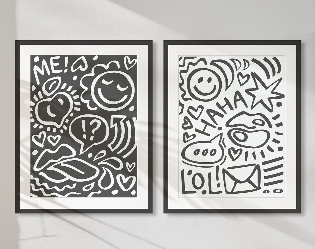 Bold Doodles, Set of 2, Iconography Fun Wall Art - Etsy