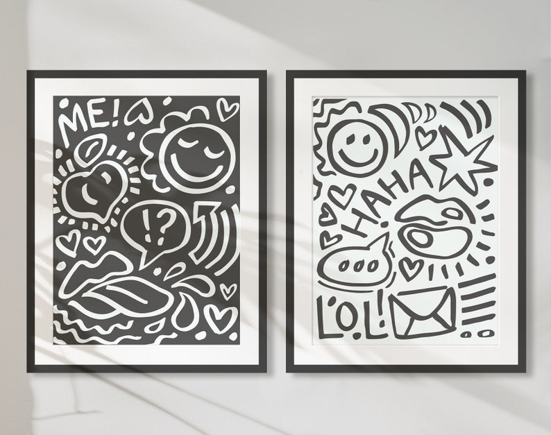 Bold Doodles, Set of 2, Iconography Fun Wall Art - Etsy