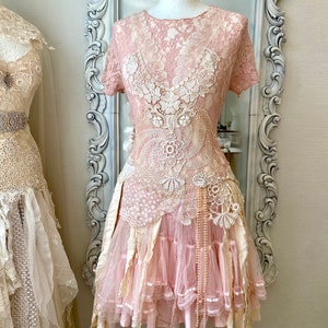 Pink Boho Wedding Dress , Bridal Dress for a Fairy ,be Raw Rags - Etsy