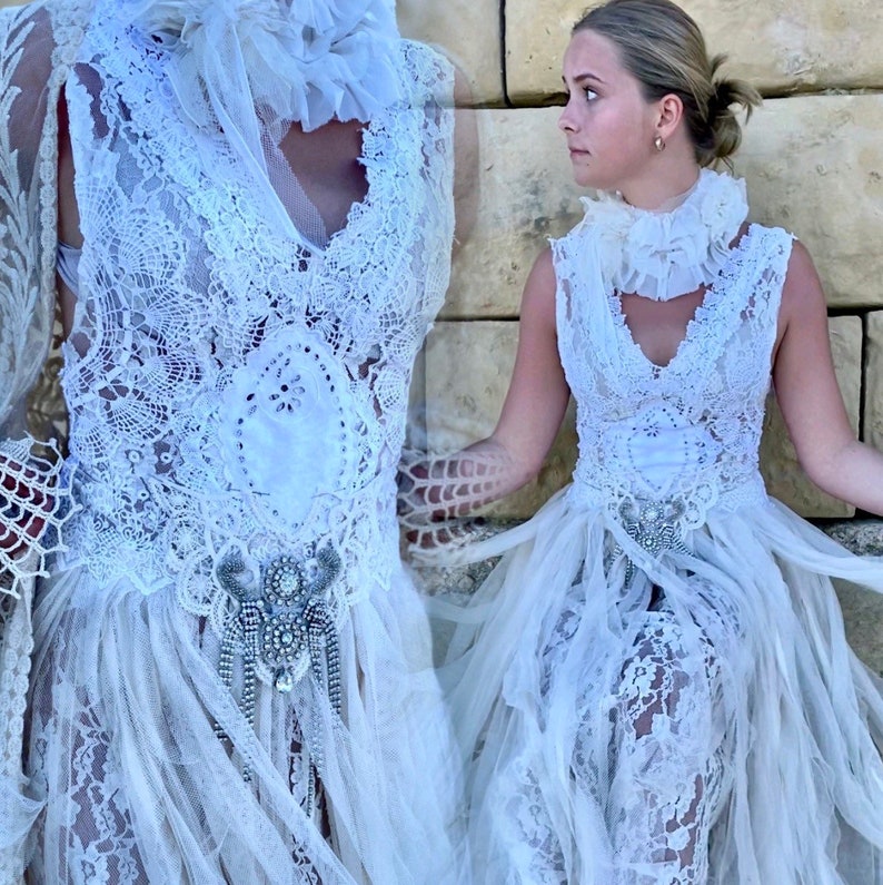 Raw Rags Bohemian Wedding Dress High Waisted Vintage Style - Etsy