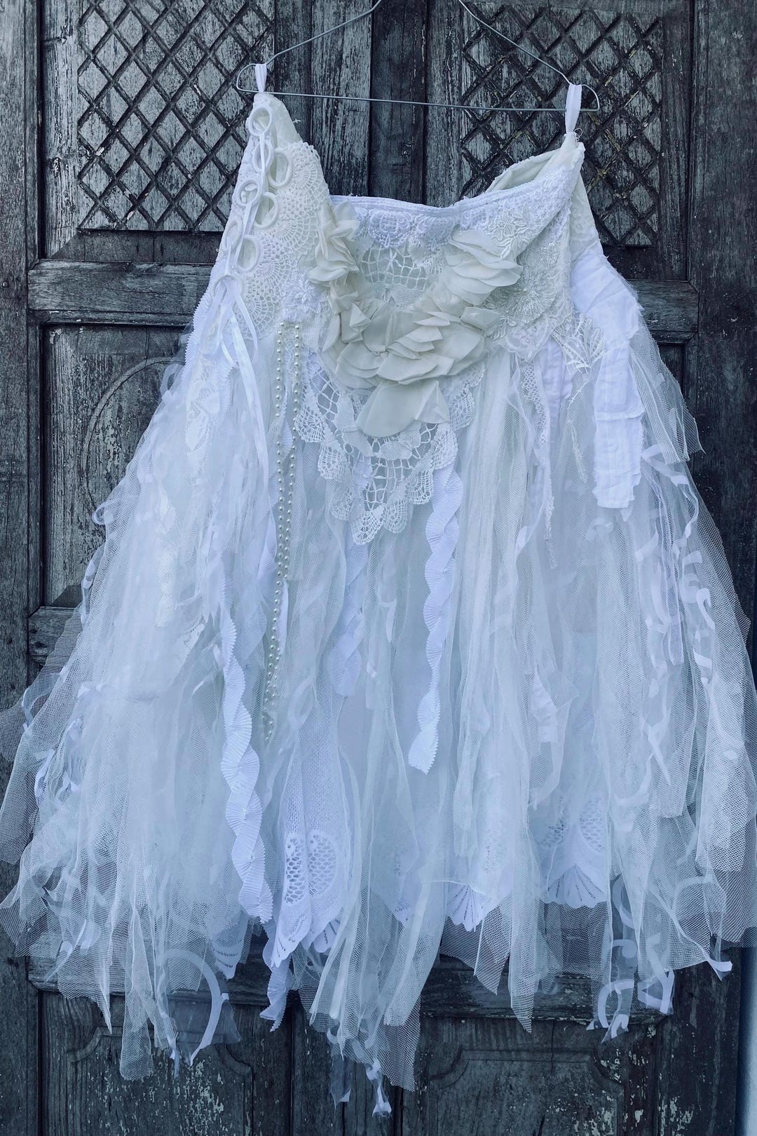 White Wedding Skirt,fairy Airy Trashed Skirt,ragged Antique Fabric, Raw ...