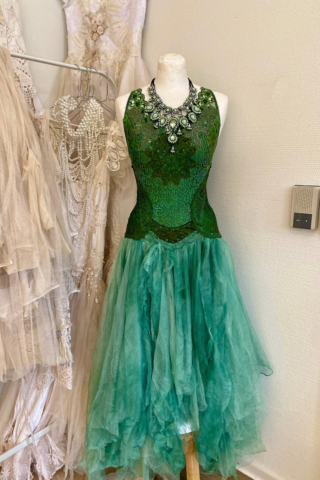 Green Fairy Wedding Dress ,bridal Gown for Faries, Rustic Raw Rags - Etsy