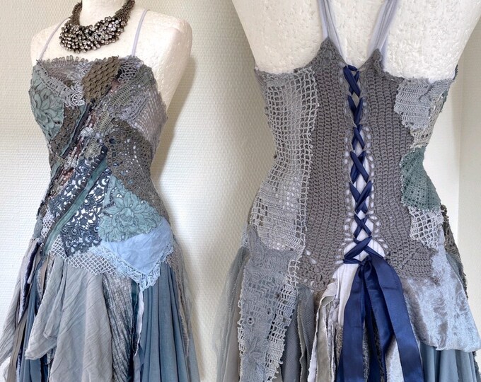 Rustic Dress in Scandinavien Colors, Beach Wedding Dress,tattered Blue ...