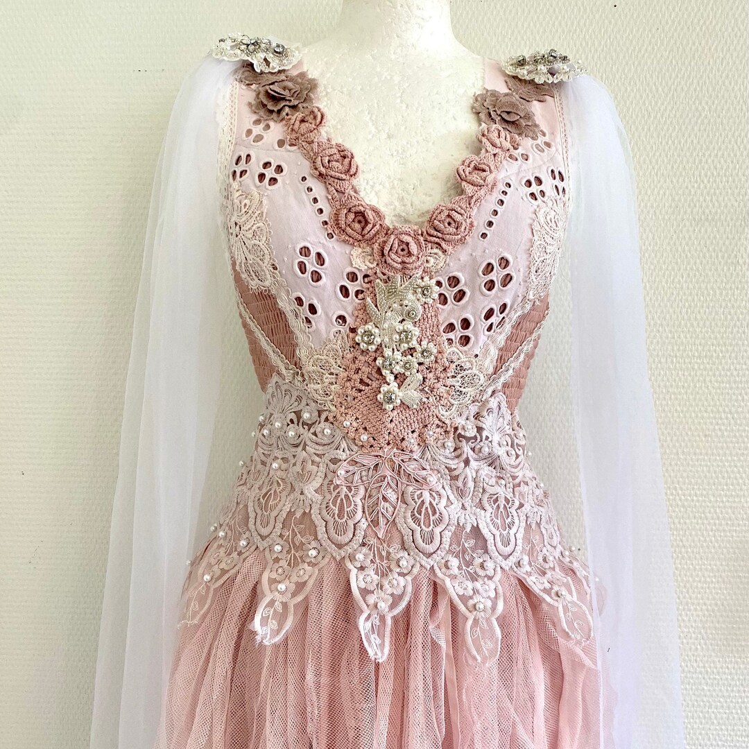 Pink Boho Wedding Dress Fairy Tale Colors,bridal Gown for Faries,elven ...