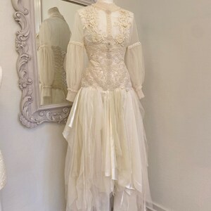 Wedding Dress With Long Sleeves , Bridal Gown One of a Kind Raw Rags - Etsy