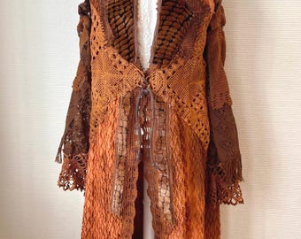 Boho Coat Brown and Bordeaux , Elven Jacket Eco Friendly Fashion,rustic ...