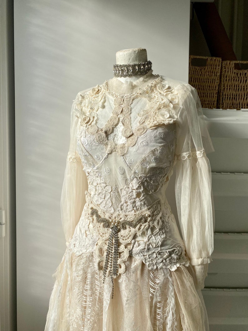 Wedding Dress With Roses Raw Rags boho Wedding Antique French - Etsy