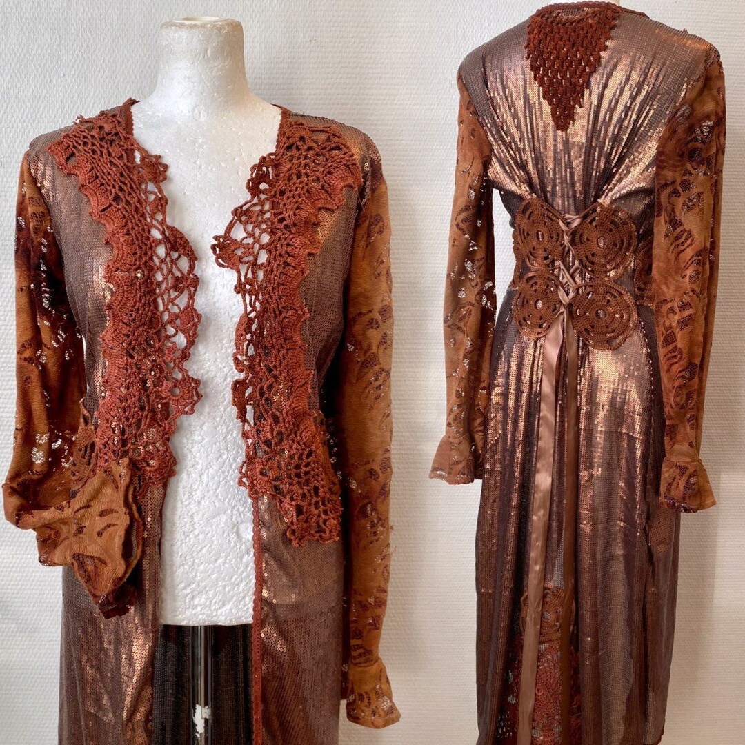 Sequins Burnt Orange Cardigan ,eco Friendly Fashion,rustic Handmade ...