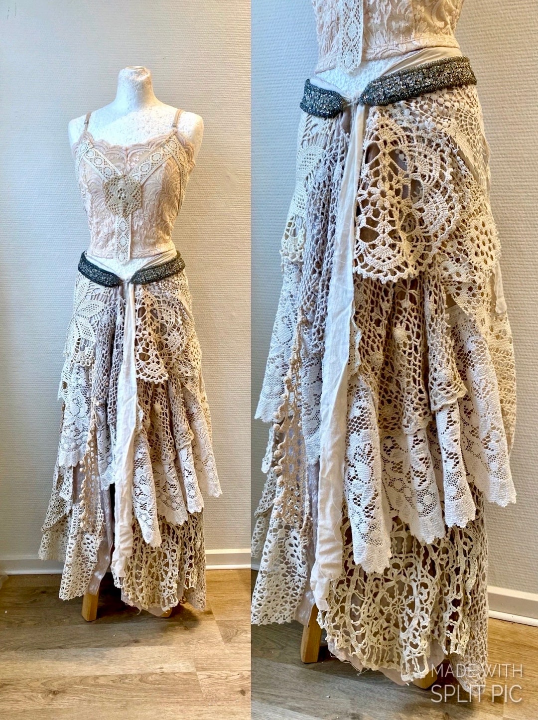 RESERVED Boho Skirt Lace ,fairy Airy Ragged Cut Fabric, Raw Rags ,boho ...