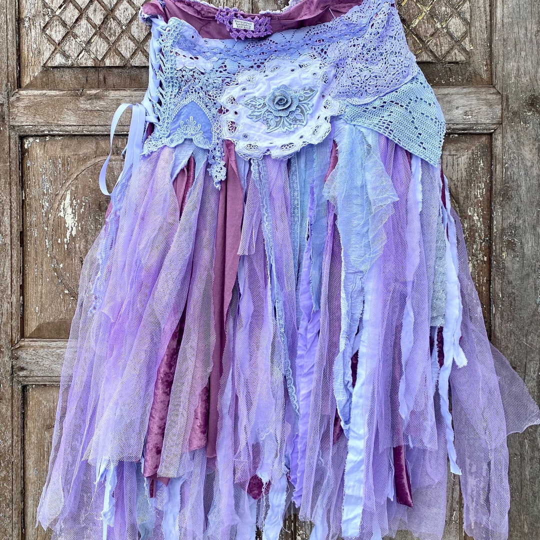 Purple Fairy Skirt, Gypsy Skirt Ragged With Jewelry - Etsy