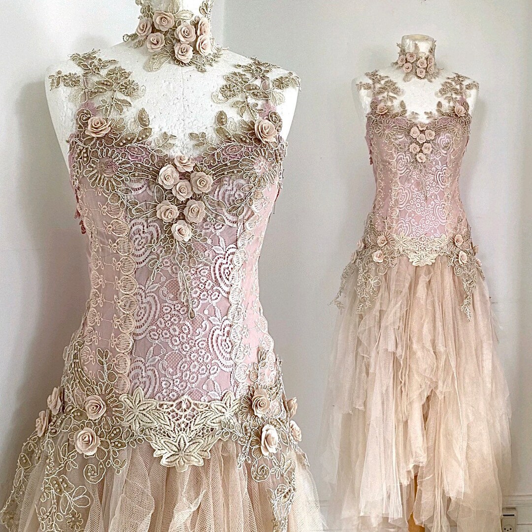Wedding Dress With Roses Raw Rags boho Wedding Antique French - Etsy