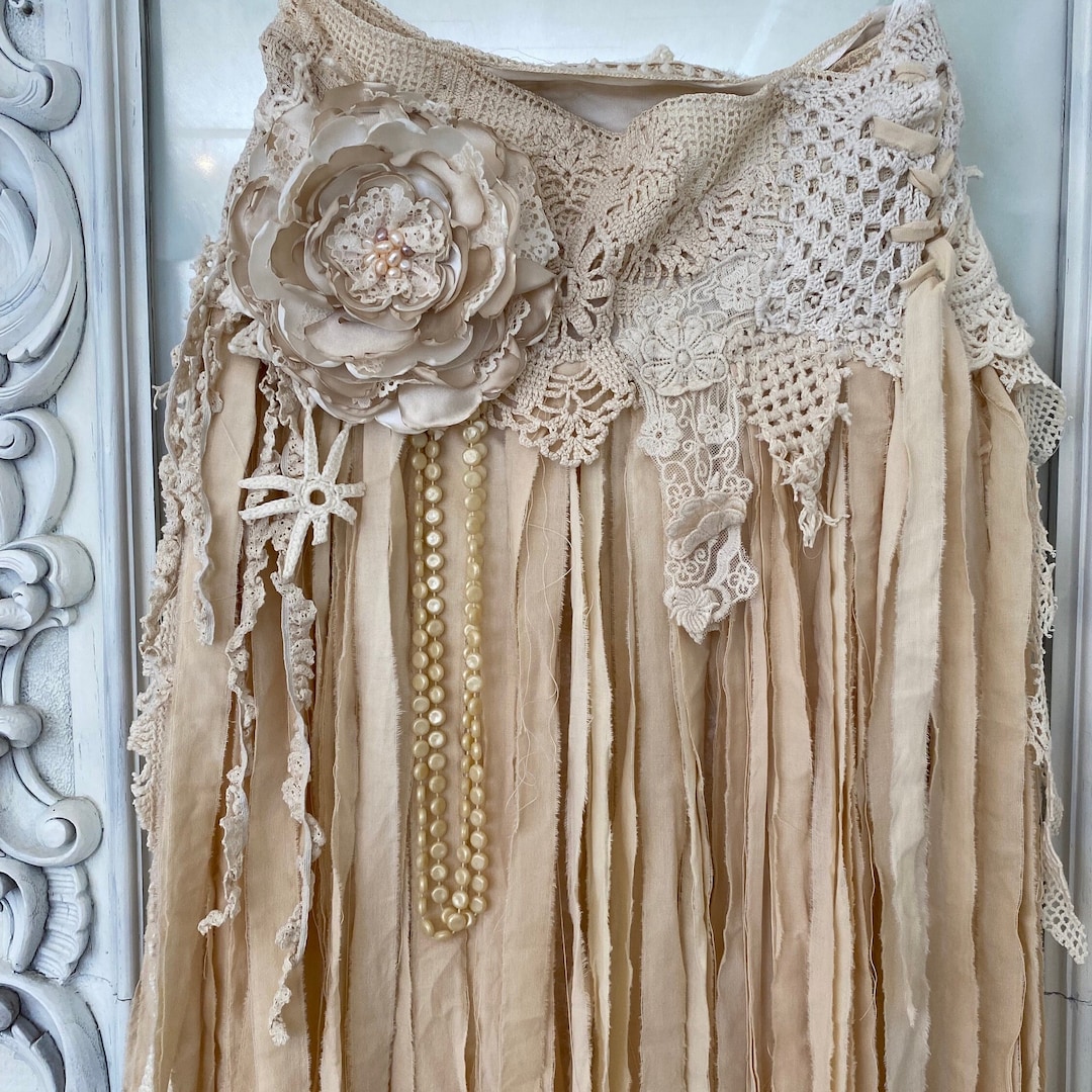 Boho Skirt Lace ,fairy Airy Skirt, Ragged Cut Fabric, Raw Rags ,boho ...