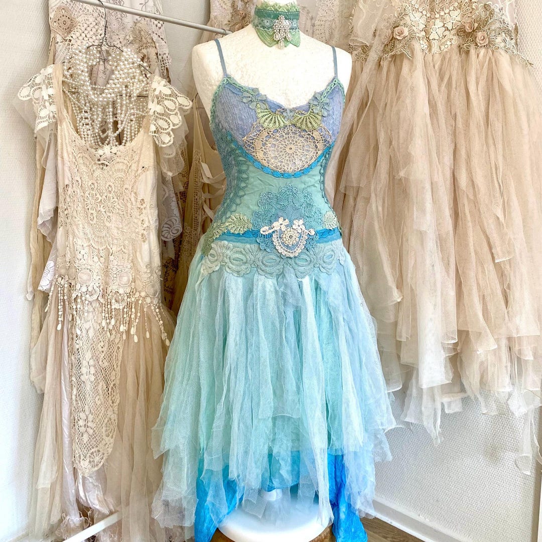 Turquoise Tulle Dress Eco Colours ,nature Wedding Dress,eco Wedding ...