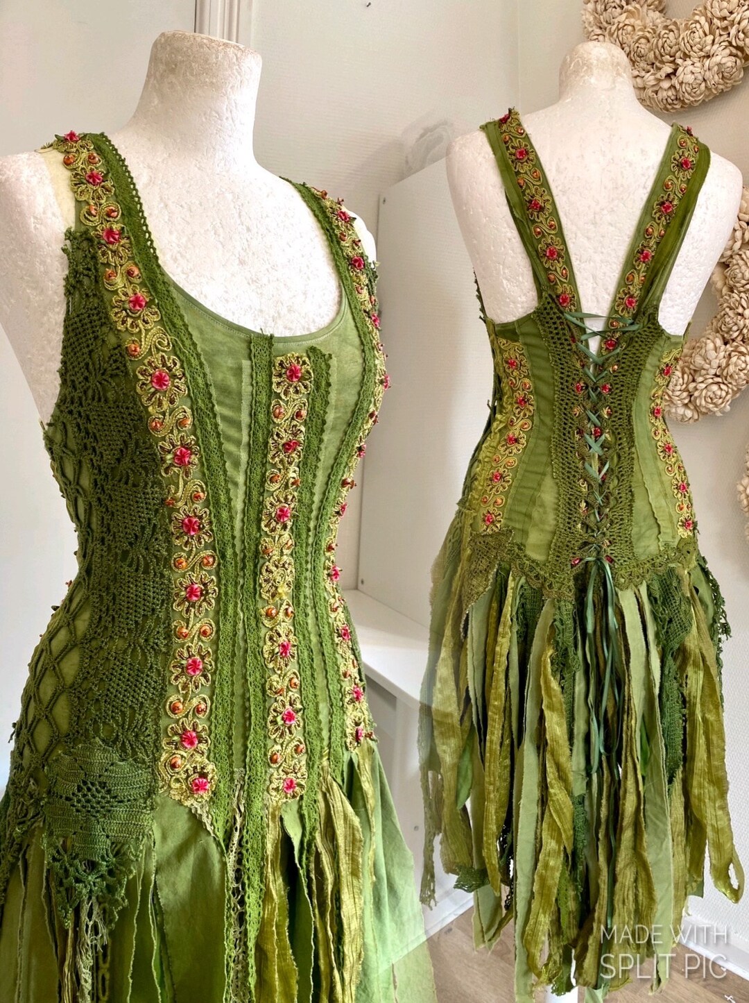 Green Boho Wedding Dress ,bridal Gown for Faries, Rustic Raw Rags - Etsy