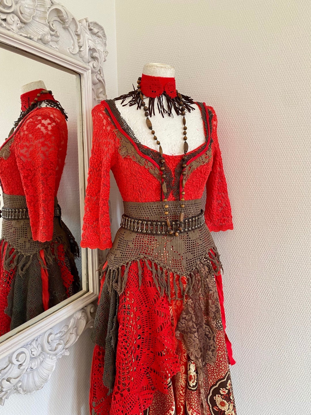 Red Hippie Dress Boho Wedding Raw Rags - Etsy Denmark