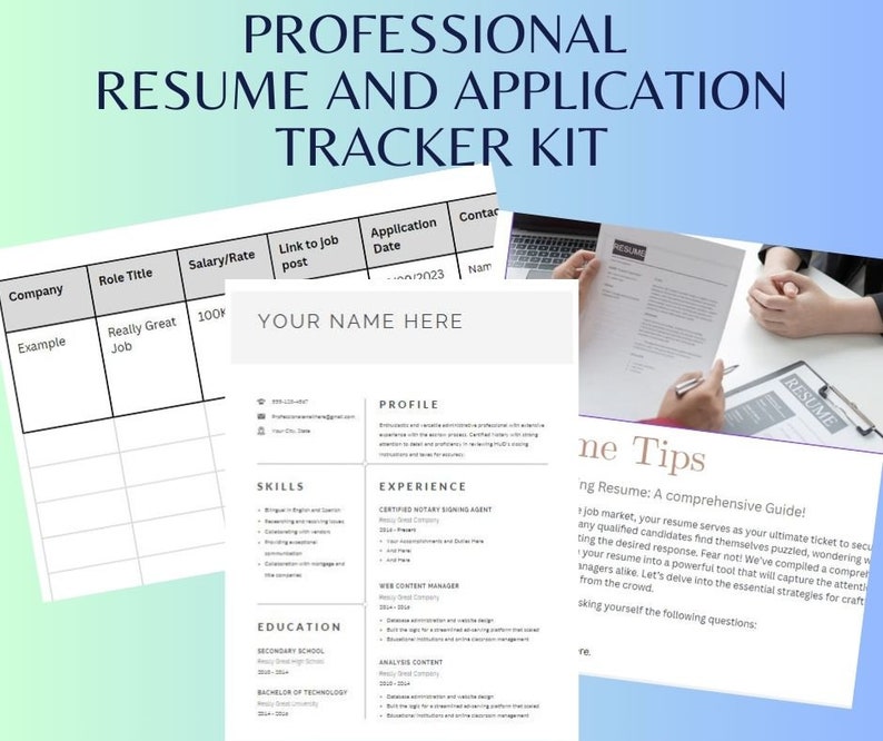 Professional Resume Tips and Job Application Tracker - Etsy