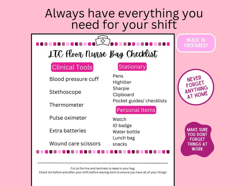 Charge Nurse Shift Organizer and Bag Checklist for Long-term Care. - Etsy