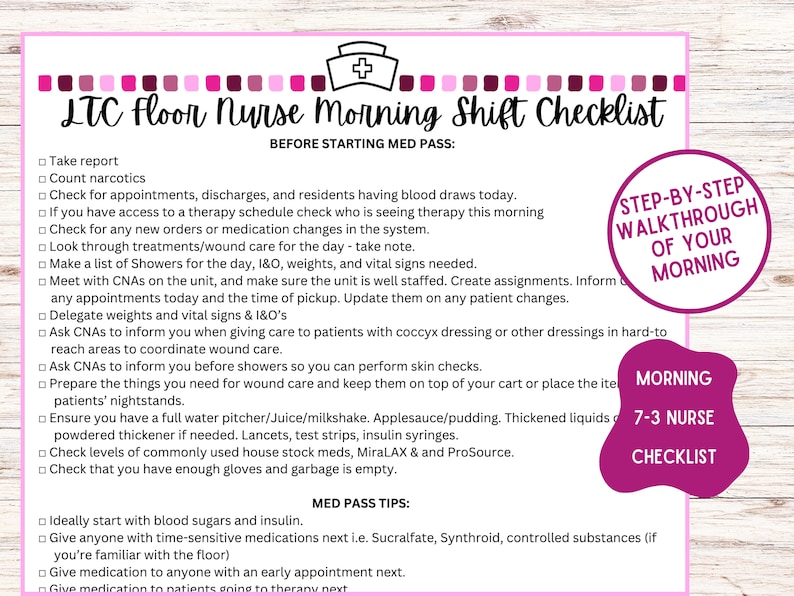 Day Shift Printable Starter Set for Long Term Care Morning Nurse ...