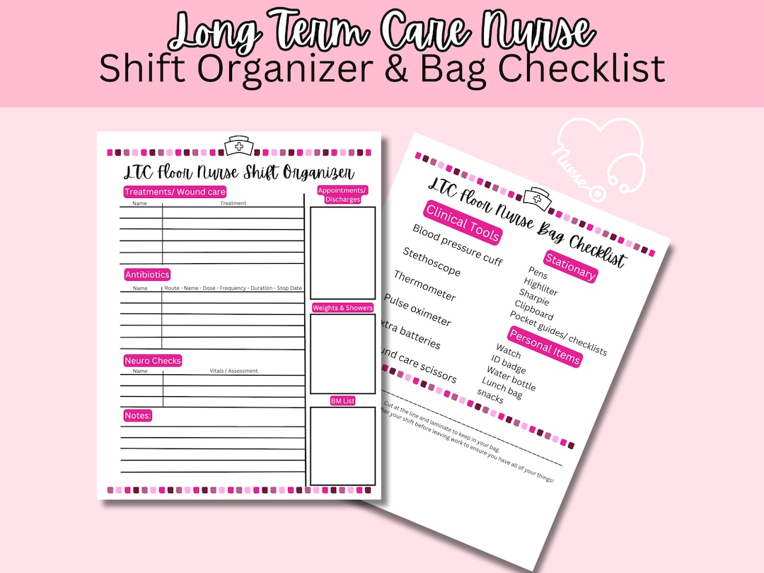 Charge Nurse Shift Organizer and Bag Checklist for Long-term Care. - Etsy