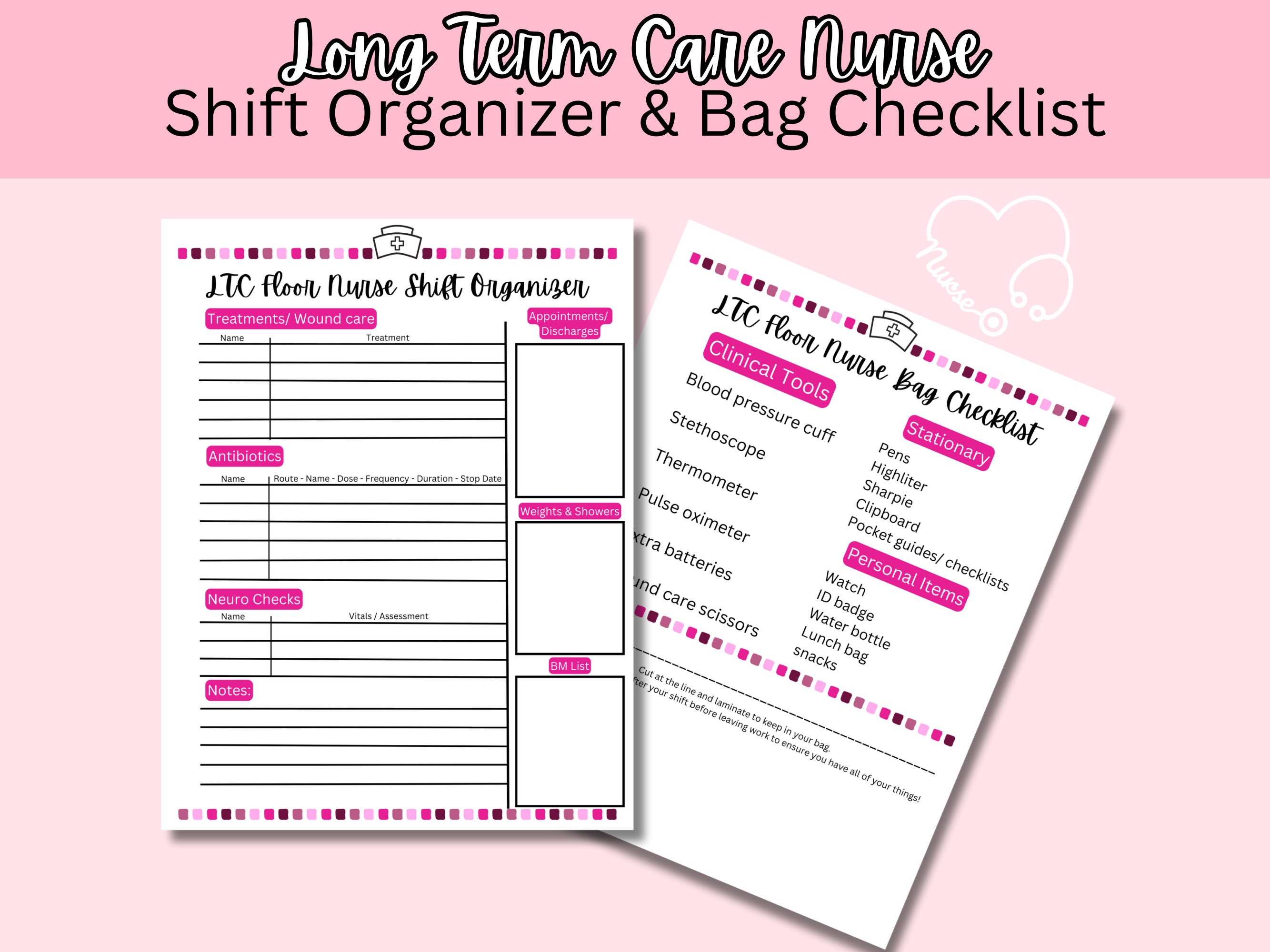 Charge Nurse Shift Organizer and Bag Checklist for Long-term Care. - Etsy