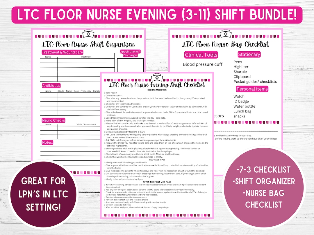 Pink LPN Nurse Bundle for Long Term Care Evening (3-11) Nurse - Instant ...