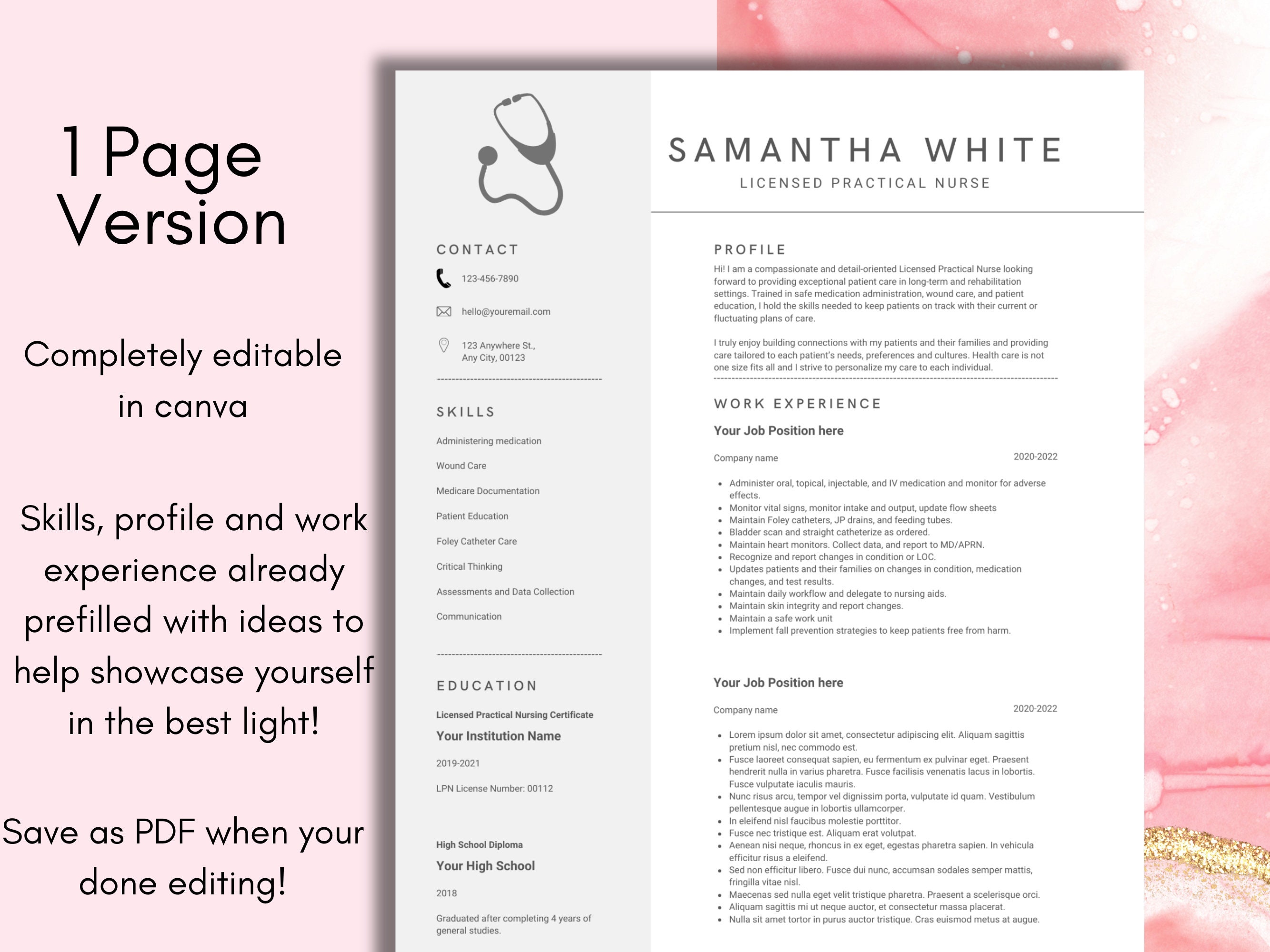 LPN/LVN Resume Template, Long Term Care (digital Download) - Etsy