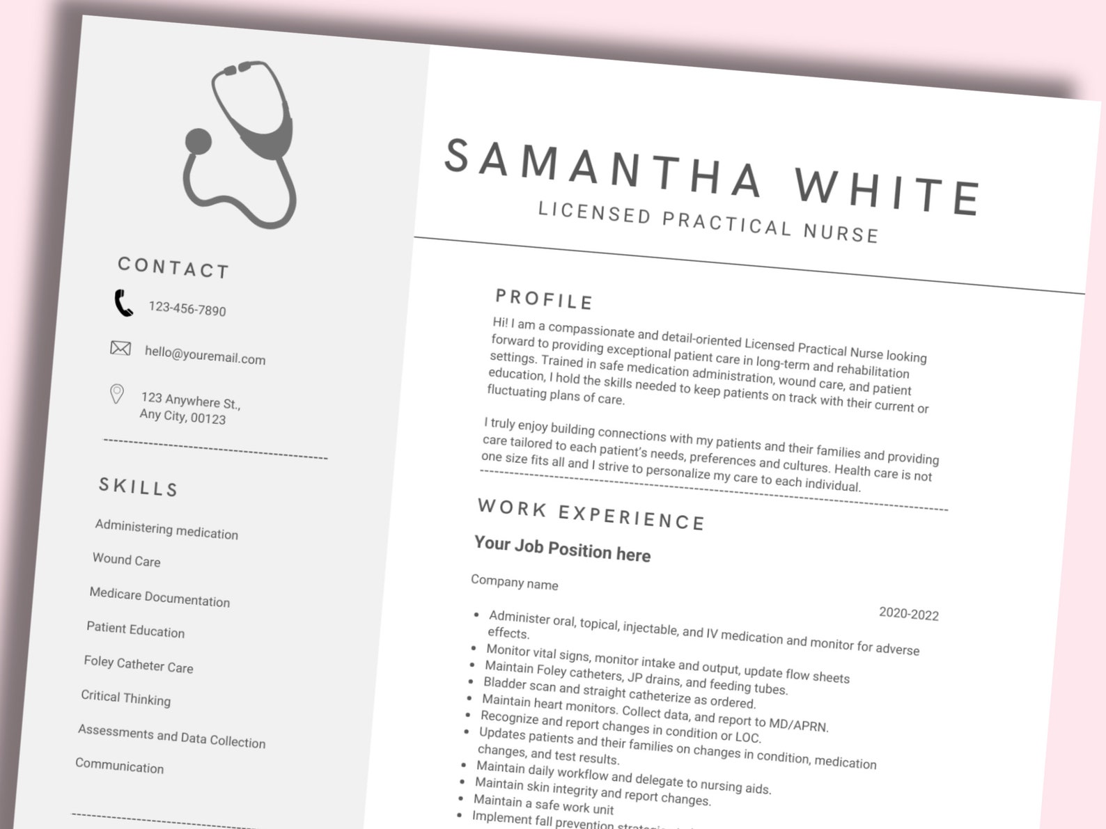 LPN/LVN Resume Template, Long Term Care (digital Download) - Etsy